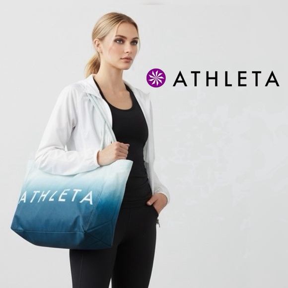 Athleta | Bags | Athleta Gradient Ombre Tote Bag Blue White Beach ...